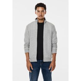 Street One MEN Herren Sweatjacke, grau, Gr. L, unifarben, Web, 80% Baumwolle, 20% Polyester, Sweatjacken, mit Stehkragen