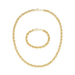 Firetti Damen Schmuckset "Multipack Schmuck Geschenk Halskette Armkette", gold, Messing, Schmuck_Sets, Dreifache Erbskettengliederung, ca. 6,8 mm