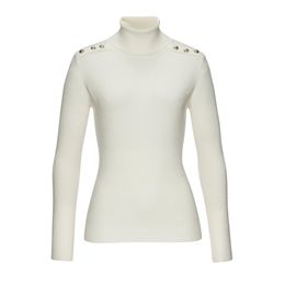 Lascana Damen Rollkragenpullover, beige, Gr. 36, unifarben, Strick, Obermaterial: 83% Viskose, 15% Polyamid, 2% Elasthan, Pullover, mit Zierkn&ouml;pfen