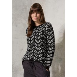 Cecil Damen Strickpullover, schwarz, Gr. L, gemustert, Stoff, 68% Polyester, 32% Baumwolle, Pullover, mit grafischem Muster