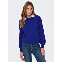 Only Damen Rundhalspullover "ONLKATIA LS STRUCTURE PUFF O-NECK CC KNT", blau, Gr. S, unifarben, Strick, Obermaterial: 50% Viskose, 27% Nylon, 23%