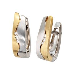 Jobo Damen Paar Creolen, SI = kleine Einschlüsse, Diamanten Gelbgold 585 Weißgold 585, gelb, Diamanten, Gelbgold 585, Weißgold 585, Ohrringe, 585