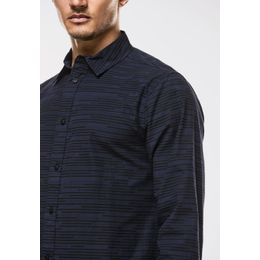 Street One MEN Herren Langarmhemd, blau, Gr. M, unifarben, Web, 100% Baumwolle, Hemden, mit Knopfleiste
