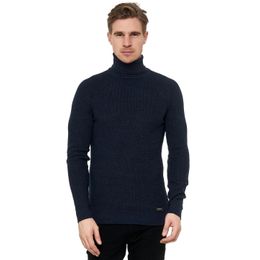 Rusty Neal Herren Rollkragenpullover, blau, Gr. XL, unifarben, 82% Polyacryl, 10% Polyamid, 8% Elasthan, Pullover, mit stilvollem Hochkragen