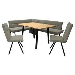 Eckbankgruppe Home Affaire "Sava" Sitzmöbel-Sets Gr. B/H/T: 211cm x 84cm x 170cm, Struktur, langer Schenkel rechts, braun (hellbraun + hellbraun neve 16 schwarz) Eckbank mit Wellenfederung im Sitz, Tisch Massiv Eiche