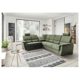 Ecksofa Home Affaire "Pisa L-Form, mit Schlaffunktion, Stauraum, 2x höhenverstellbare" Sofas Gr. B/H/T: 271cm x 95cm x 224cm, Struktur, Bettfunktion rechts, grün (dunkelgrün) Kopfstützen und Relaxfunktion im Eckelement