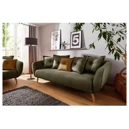 3-Sitzer Home Affaire "Baggio" Sofas Gr. B/H/T: 236cm x 80cm x 103cm, Veloursstoff, grün Zierkissen inklusive