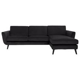 Ecksofa furninova "Smile mit tollem Sitzkomfort, elegant und bequem, L-Form" Sofas Gr. B/H/T: 274cm x 85cm x 156cm, Velours, Recamiere rechts, ohne Bettfunktion, blau (antracit) im skandinavischen Design, hoher Fuß