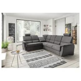 Ecksofa Home Affaire "Pisa L-Form, mit Schlaffunktion, Stauraum, 2x höhenverstellbare", grau (anthrazit), B:271cm H:95cm T:224cm, Microfaser (92% Polyester, 8 5 Nylon), Struktur (92% Polyester, 8% Nylon), Sofas, Kopfstützen und Relaxfunktion im Eckelement