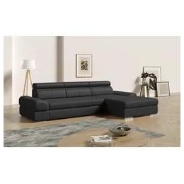 Sit & More Ecksofa SIT & MORE "Broadway L-Form" Sofas Gr. B/H/T: 284cm x 79cm x 171cm, NaturLEDER, Recamiere rechts, ohne Bettfunktion, schwarz inklusive Kopfteilverstellung, wahlweise mit Bettfunktion