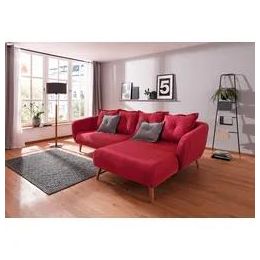 Ecksofa Home Affaire "Baggio L-Form" Sofas Gr. B/H/T: 277cm x 80cm x 162cm, Struktur, Recamiere rechts, rot Zierkissen inklusive