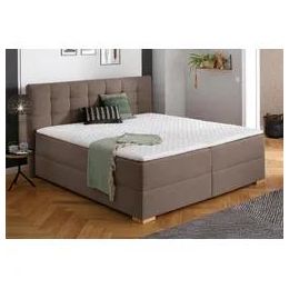 Boxbett Home Affaire "Olivet" Komplettbetten Gr. Struktur (100% Polyester), Liegefläche B/L: 180cm x 200cm, Gewicht bis: 100 kg H3, Tonnentaschen-Federkernmatratze, braun (hellbraun) in 4 Farben, Breiten, 2 Matratzenarten, auch Überlänge 220 cm