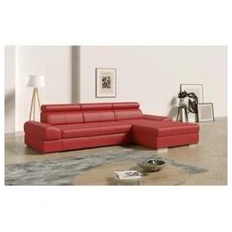 Sit & More Ecksofa SIT & MORE "Broadway L-Form" Sofas Gr. B/H/T: 284cm x 79cm x 171cm, NaturLEDER, Recamiere rechts, mit Bettfunktion, rot inklusive Kopfteilverstellung, wahlweise mit Bettfunktion