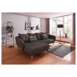 Ecksofa Home Affaire "Baggio L-Form" Sofas Gr. B/H/T: 277cm x 80cm x 162cm, Struktur, Recamiere links, grau (anthrazit) Zierkissen inklusive