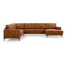 Wohnlandschaft Places of Style "Oland" Sofas Gr. B/H/T: 342cm x 85cm x 260cm, Luxus-Microfaser, Recamiere rechts, braun (cognac) U-Form, im zeitlosem Design und hochwertiger Verabeitung