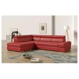 Sit & More Ecksofa SIT & MORE "Broadway L-Form" Sofas Gr. B/H/T: 270cm x 79cm x 213cm, NaturLEDER, Ottomane links, mit Bettfunktion, rot mit verstellbaren Kopfteilen, wahlweise Bettfunktion