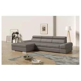 Sit & More Ecksofa SIT & MORE "Broadway L-Form" Sofas Gr. B/H/T: 284cm x 79cm x 171cm, Luxus-NaturLEDER, Recamiere links, mit Bettfunktion, grau (grau, grau) inklusive Kopfteilverstellung, wahlweise mit Bettfunktion