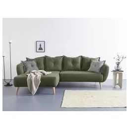 Ecksofa Home Affaire "Baggio L-Form" Sofas Gr. B/H/T: 277cm x 80cm x 162cm, Struktur fein, Recamiere links, grün Zierkissen inklusive