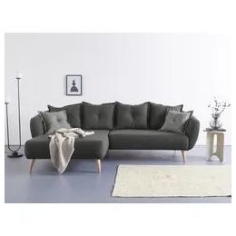 Ecksofa Home Affaire "Baggio L-Form" Sofas Gr. B/H/T: 277cm x 80cm x 162cm, Struktur fein, Recamiere links, grau (anthrazit) Zierkissen inklusive