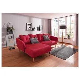 Ecksofa Home Affaire "Baggio L-Form" Sofas Gr. B/H/T: 277cm x 80cm x 162cm, Struktur, Recamiere links, rot Zierkissen inklusive