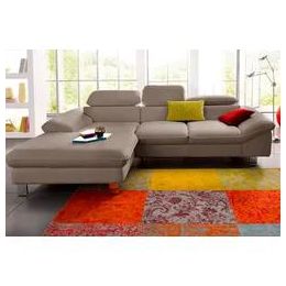 Ecksofa COTTA "Driver L-Form" Sofas Gr. B/H/T: 268cm x 73cm x 169cm, Luxus-Kunstleder, Recamiere links, mit Kopfteilverstellung-ohne Bettfunktion und Bettkasten, grau (stein) mit Kopfteilverstellung, wahlweise Bettfunktion und Bettkasten