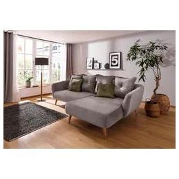 Ecksofa Home Affaire "Baggio L-Form" Sofas Gr. B/H/T: 277cm x 80cm x 162cm, Veloursstoff, Recamiere rechts, braun (cappucino) Zierkissen inklusive