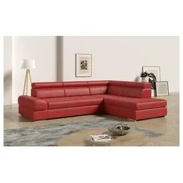 Sit & More Ecksofa SIT & MORE "Broadway L-Form" Sofas Gr. B/H/T: 270cm x 79cm x 213cm, NaturLEDER, Ottomane rechts, mit Bettfunktion, rot mit verstellbaren Kopfteilen, wahlweise Bettfunktion