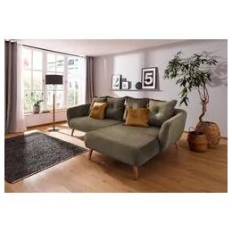 Ecksofa Home Affaire "Baggio L-Form" Sofas Gr. B/H/T: 277cm x 80cm x 162cm, Veloursstoff, Recamiere rechts, grün Zierkissen inklusive