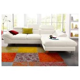 Ecksofa COTTA "Driver L-Form" Sofas Gr. B/H/T: 268cm x 73cm x 169cm, Leder BEEFY, Recamiere rechts, mit Kopfteilverstellung-ohne Bettfunktion und Bettkasten, weiß (altweiß) mit Kopfteilverstellung, wahlweise Bettfunktion und Bettkasten