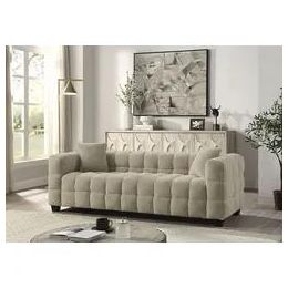 3-Sitzer ATLANTIC HOME COLLECTION "STELLA" Sofas Gr. B/H/T: 206cm x 63cm x 79cm, Luxus-Microfaser Teddyoptik, braun (creme, braun) inkl. 2 Zierkissen und mit modernem Teddy Stoff