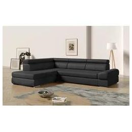 Sit & More Ecksofa SIT & MORE "Broadway L-Form" Sofas Gr. B/H/T: 270cm x 79cm x 213cm, NaturLEDER, Ottomane links, ohne Bettfunktion, schwarz mit verstellbaren Kopfteilen, wahlweise Bettfunktion