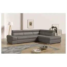 Sit & More Ecksofa SIT & MORE "Broadway L-Form" Sofas Gr. B/H/T: 270cm x 79cm x 213cm, Luxus-NaturLEDER, Ottomane rechts, mit Bettfunktion, grau (grau/grau) mit verstellbaren Kopfteilen, wahlweise Bettfunktion