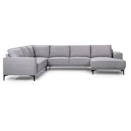 Wohnlandschaft Places of Style "Oland" Sofas Gr. B/H/T: 342cm x 85cm x 260cm, Struktur weich, Recamiere rechts, grau U-Form, im zeitlosem Design und hochwertiger Verabeitung