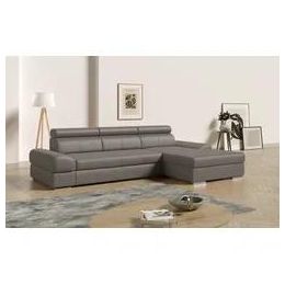 Sit & More Ecksofa SIT & MORE "Broadway L-Form" Sofas Gr. B/H/T: 284cm x 79cm x 171cm, Luxus-NaturLEDER, Recamiere rechts, ohne Bettfunktion, grau (grau, grau) inklusive Kopfteilverstellung, wahlweise mit Bettfunktion