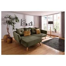 Ecksofa Home Affaire "Baggio L-Form" Sofas Gr. B/H/T: 277cm x 80cm x 162cm, Veloursstoff, Recamiere links, grün Zierkissen inklusive