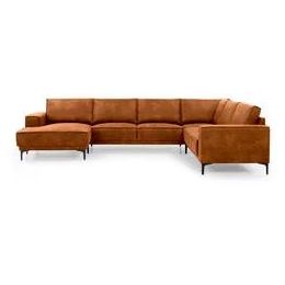 Wohnlandschaft Places of Style "Oland" Sofas Gr. B/H/T: 342cm x 85cm x 260cm, Luxus-Microfaser, Recamiere links, braun (cognac) U-Form, im zeitlosem Design und hochwertiger Verabeitung