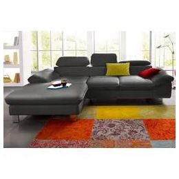 Ecksofa COTTA "Driver L-Form" Sofas Gr. B/H/T: 268cm x 73cm x 169cm, Kunstleder SOFTLUX, Recamiere links, mit Kopfteilverstellung-ohne Bettfunktion und Bettkasten, grau (fango) mit Kopfteilverstellung, wahlweise Bettfunktion und Bettkasten