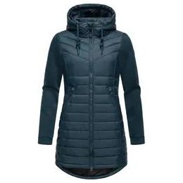 Langjacke Ragwear "Sandrra Long" Gr. S (36), blau (petrol) Damen Jacken Steppjacke aus modernem Materialmix mit Kapuze