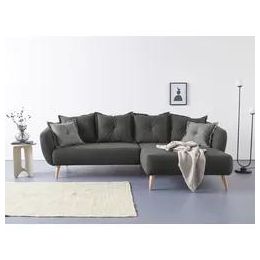 Ecksofa Home Affaire "Baggio L-Form" Sofas Gr. B/H/T: 277cm x 80cm x 162cm, Struktur fein, Recamiere rechts, grau (anthrazit) Zierkissen inklusive