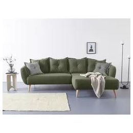 Ecksofa Home Affaire "Baggio L-Form" Sofas Gr. B/H/T: 277cm x 80cm x 162cm, Struktur fein, Recamiere rechts, grün Zierkissen inklusive