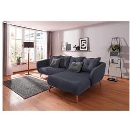 Ecksofa Home Affaire "Baggio L-Form" Sofas Gr. B/H/T: 277cm x 80cm x 162cm, Struktur, Recamiere rechts, blau (dunkelblau) Zierkissen inklusive