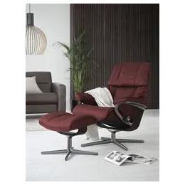 Relaxsessel stressless "Reno" Sessel Gr. Leder PALOMA, Cross Base Braun-M, Relaxfunktion-Drehfunktion-PlusTMSystem-Gleitsystem-BalanceAdaptTM, B/H/T: 83cm x 100cm x 76cm, rot (cherry paloma) mit Hocker, Cross Base, Größe S, M & L, Holzakzent Braun