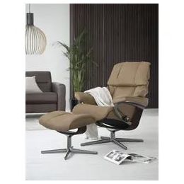 Relaxsessel stressless "Reno" Sessel Gr. Microfaser DINAMICA, Cross Base Braun-S, Relaxfunktion-Drehfunktion-PlusTMSystem-Gleitsystem-BalanceAdaptTM, B/H/T: 79cm x 99cm x 75cm, braun (sand dinamica) mit Hocker, Cross Base, Größe S, M & L, Holzakzent Braun