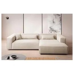 Ecksofa LeGer Home by Lena Gercke "PIARA XXL, Big-Sofa in Cord oder Leinenoptik, L-Form, mit Kedernaht" Sofas Gr. B/H/T: 288cm x 66cm x 198cm, Cord, Ottomane rechts, beige (hellbeige) wahlweise Ottomane rechtslinks, schwarze Füße, extra tiefe Sitzfläche