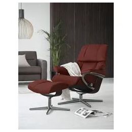 Relaxsessel stressless "Reno" Sessel Gr. Microfaser DINAMICA, Cross Base Braun-S, Relaxfunktion-Drehfunktion-PlusTMSystem-Gleitsystem-BalanceAdaptTM, B/H/T: 79cm x 99cm x 75cm, rot (rot dinamica) mit Hocker, Cross Base, Größe S, M & L, Holzakzent Braun