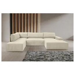 Wohnlandschaft WERK2 "Hugo-U U-Form" Sofas Gr. B/H/T: 329cm x 85cm x 195cm, Cord, Recamiere rechts, Schlaffunktion und Bettkasten, beige (natur) Design Wohnlandschaft in Cord mit Schlaffunktion & Bettkasten