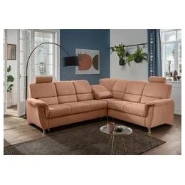 Ecksofa Home Affaire "Pisa L-Form, mit Schlaffunktion, Stauraum, 2x höhenverstellbare" Sofas Gr. B/H/T: 271cm x 95cm x 224cm, Chenille, Bettfunktion links, orange (koralle) Kopfstützen und Relaxfunktion im Eckelement