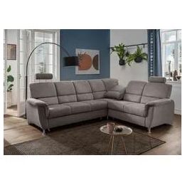 Ecksofa Home Affaire "Pisa L-Form, mit Schlaffunktion, Stauraum, 2x höhenverstellbare" Sofas Gr. B/H/T: 271cm x 95cm x 224cm, Chenille, Bettfunktion links, grau (grau, braun) Kopfstützen und Relaxfunktion im Eckelement