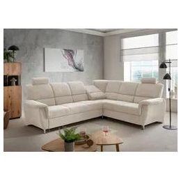 Ecksofa Home Affaire "Pisa L-Form, mit Schlaffunktion, Stauraum, 2x höhenverstellbare" Sofas Gr. B/H/T: 271cm x 95cm x 224cm, Cord, Bettfunktion links, beige Kopfstützen und Relaxfunktion im Eckelement