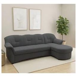 Ecksofa DOMO collection "Flores Schlafsofa, B/T/H: 233/142/86 cm, L-Form" Sofas Gr. B/H/T: 231cm x 84cm x 142cm, Luxus-Microfaser, Recamiere rechts, mit Funktion-ohne Federkern, grau (dunkelgrau) wahlweise mit Bettfunktion, Federkern, auch in Leder